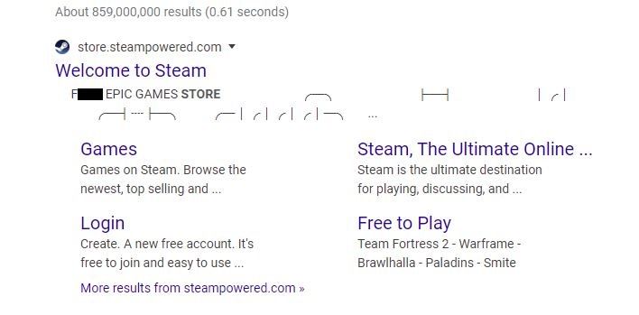 Steam Store Search Delivers Offensive Message for Epic Games