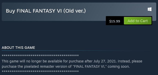 Final Fantasy 5 & 6 to be Removed from Steam