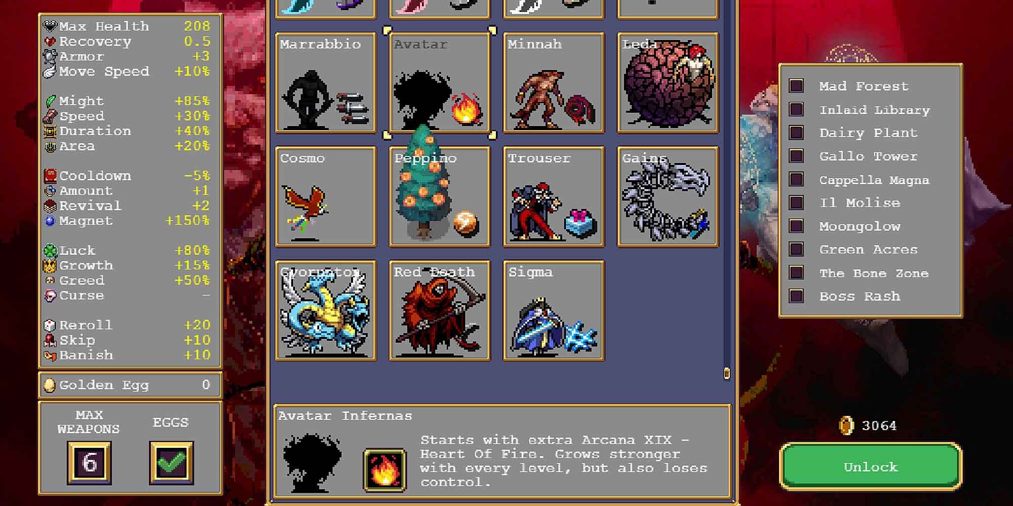 Vampire Survivors: How To Unlock Avatar Infernas