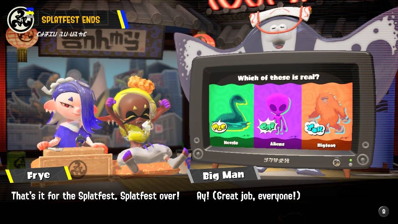 Splatoon 3 Nessie, Aliens, and Bigfoot Splatfest Results