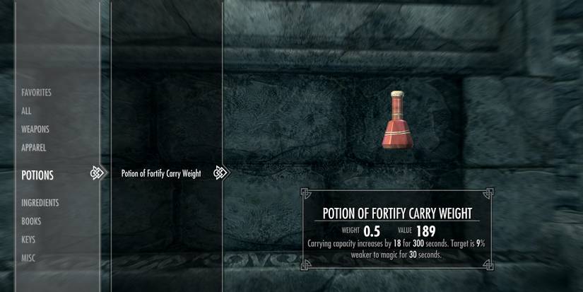 Skyrim: How To Make A Fortify Carry Weight Potion