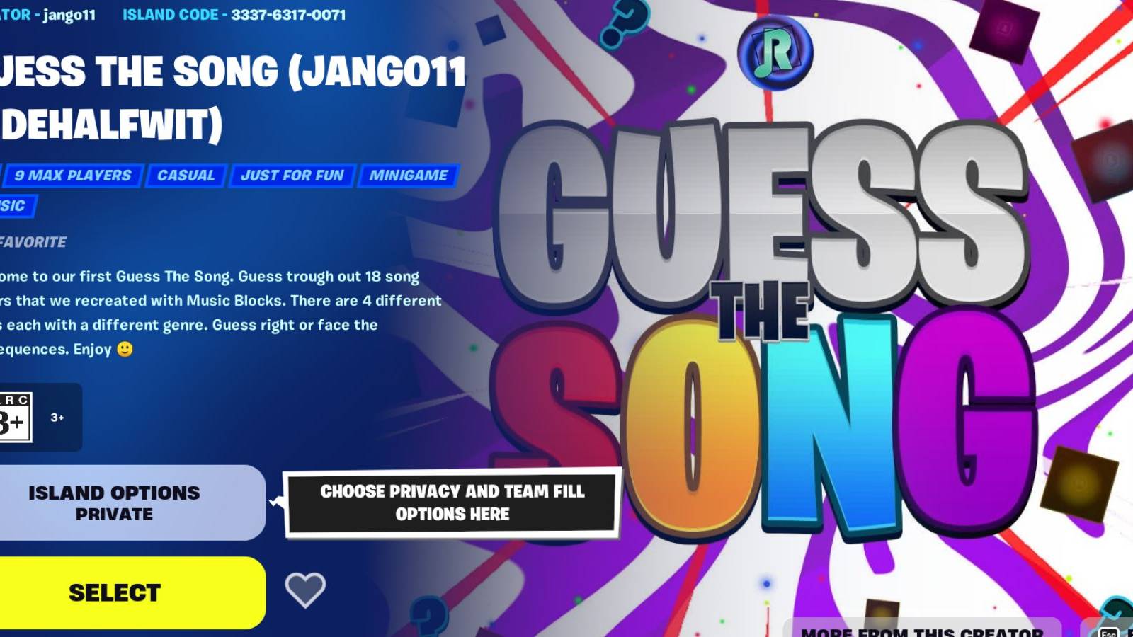 Fortnite: Best Guess the Song Maps Codes