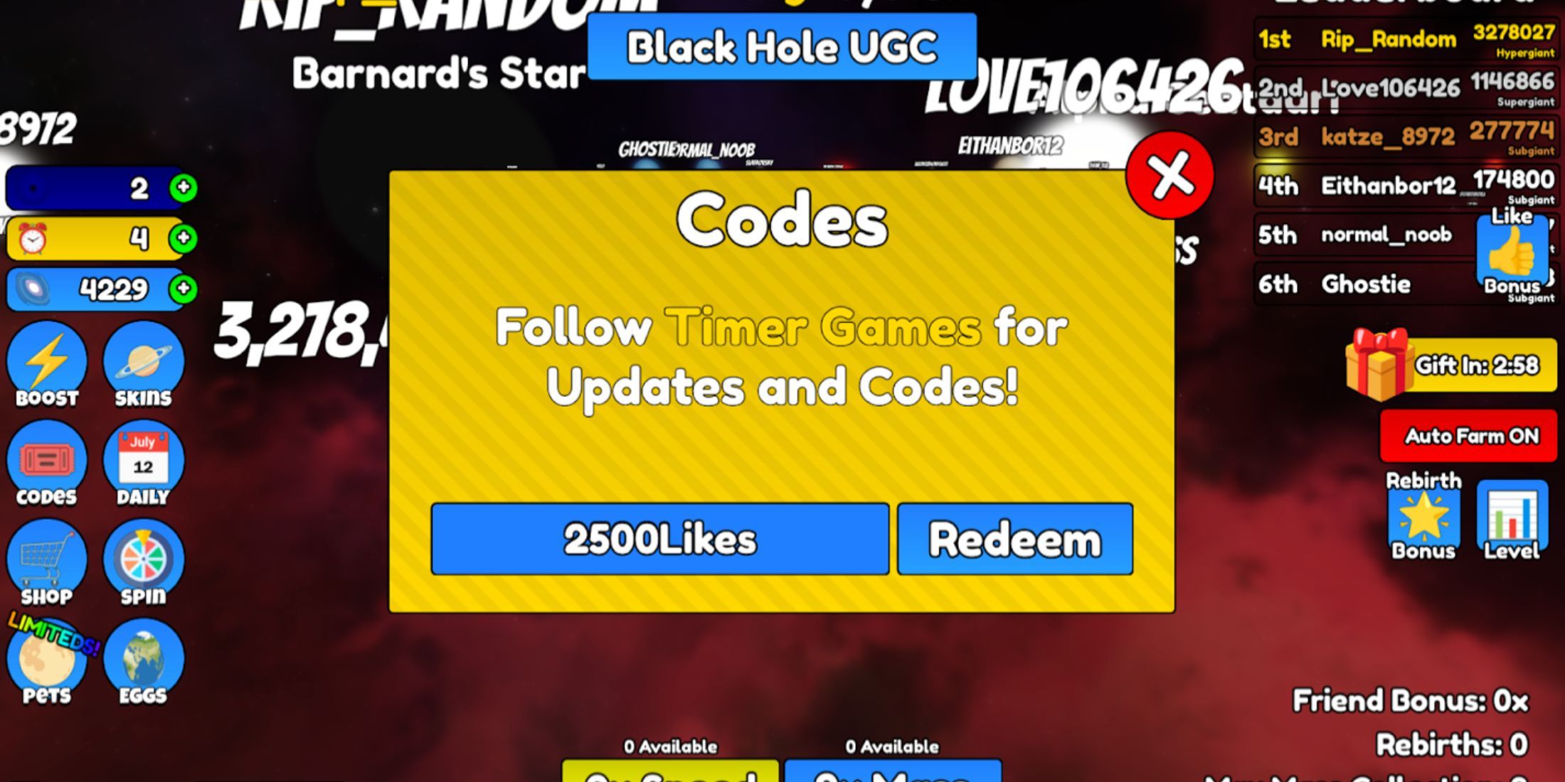 Roblox: Eat The Universe Simulator Codes
