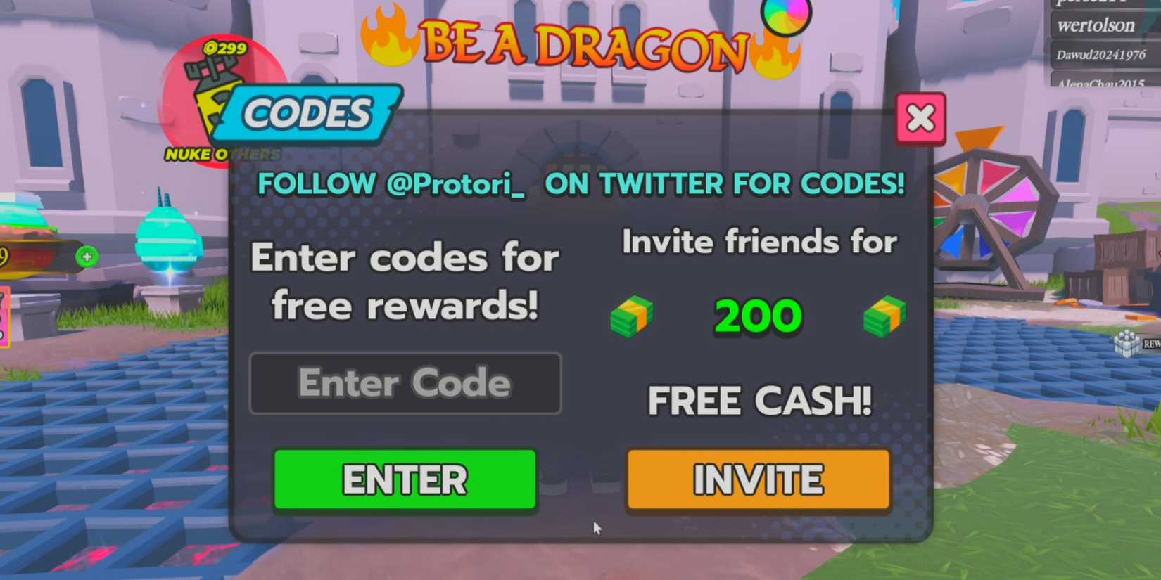 Roblox: Be a Dragon Codes