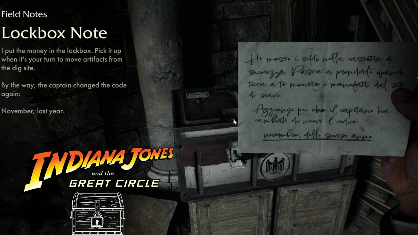 Indiana Jones And The Great Circle: Vatican Cellar Locked Chest Code