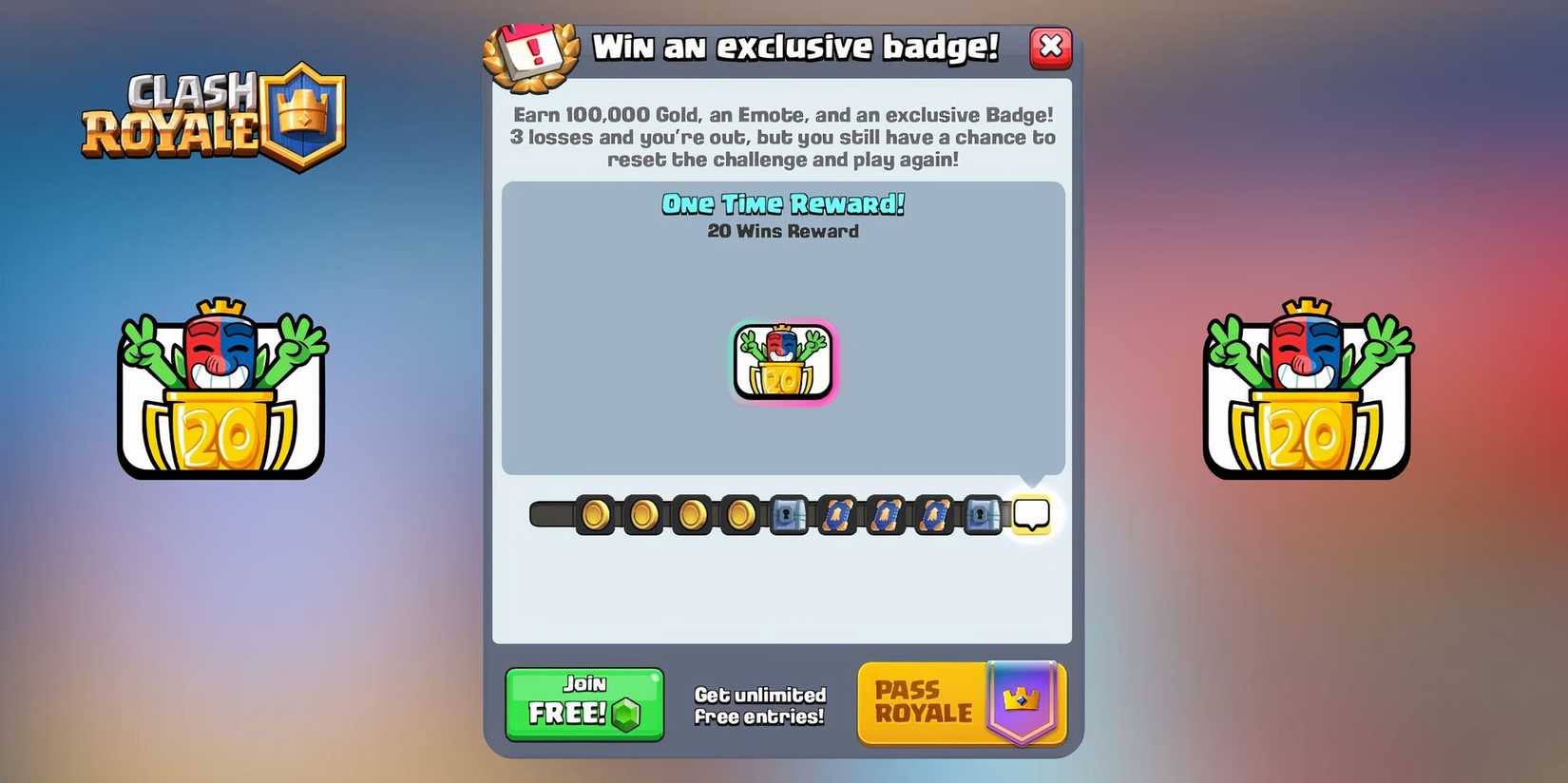 Clash Royale: 20-Win Challenge Rewards & Milestones