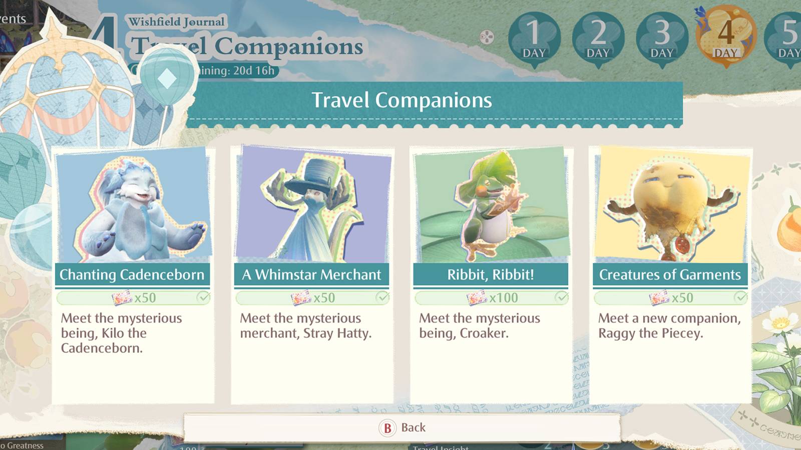 Wishfield Journal Day 4 (Travel Companion Locations) In Infinity Nikki