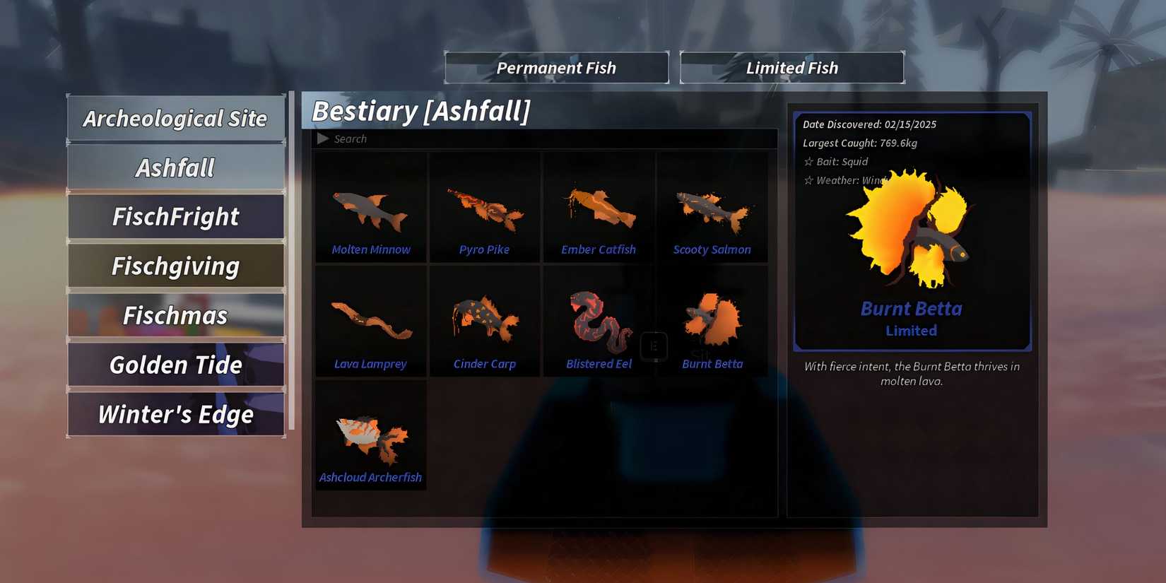 How To Complete The Ashfall Bestiary In Fisch