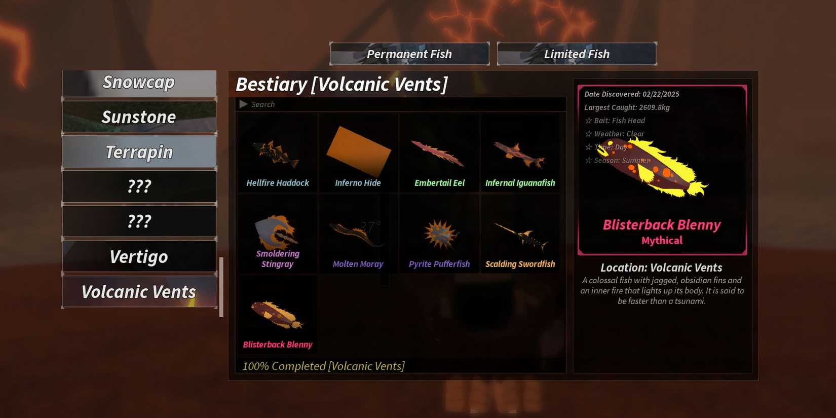 How to Complete the Volcanic Vents Bestiary in Fisch