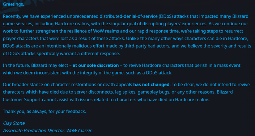 Blizzard Intervening After World of Warcraft DDoS Controversy