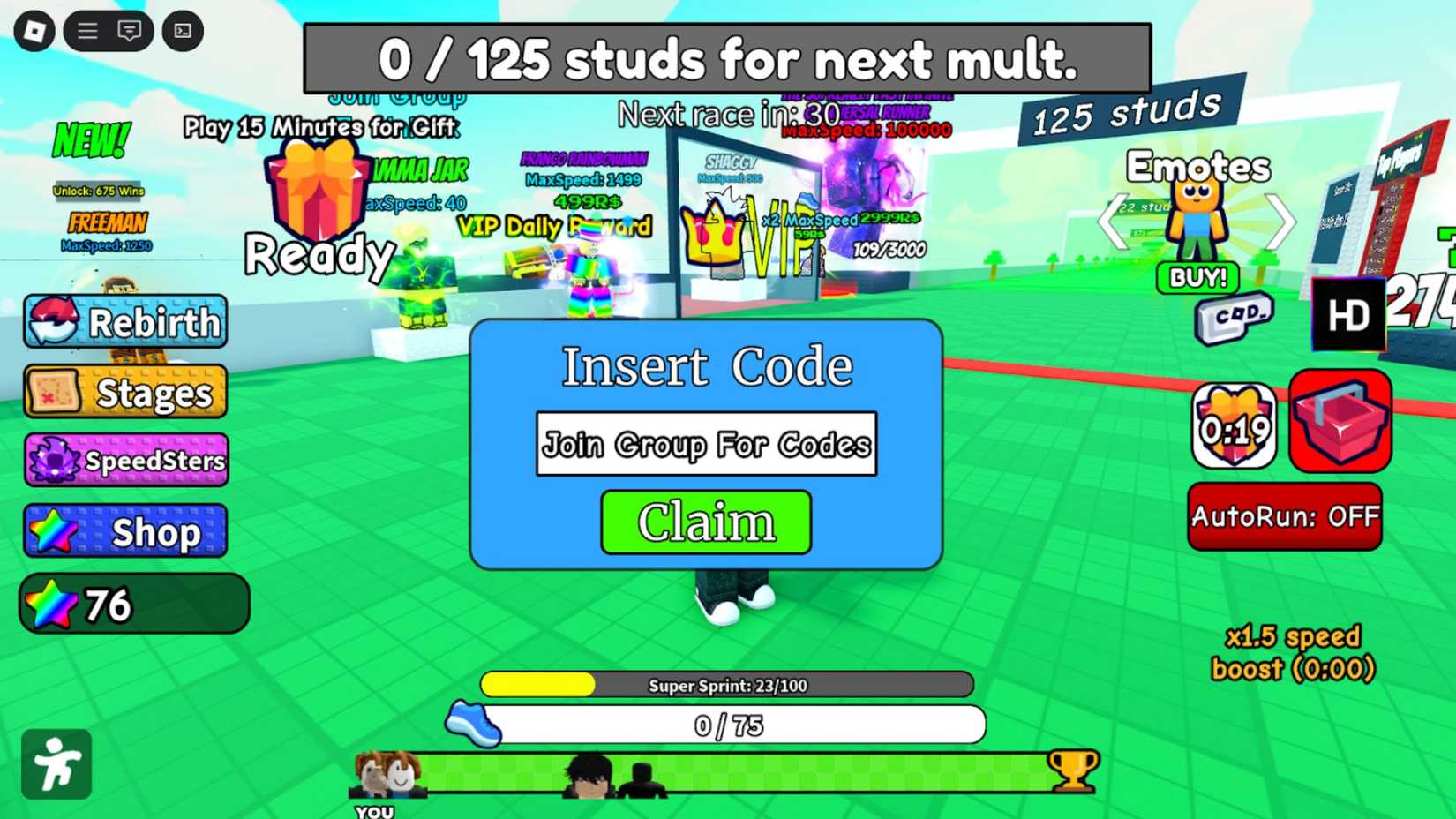 Roblox Run 122,958 Studs for a Speedster Codes