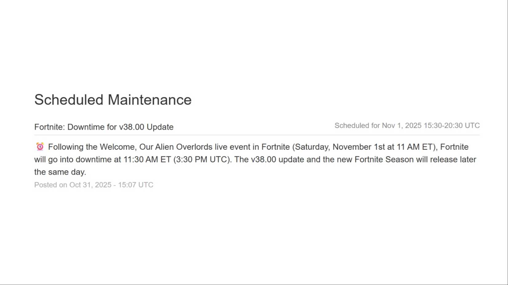 When Does Fortnite Downtime for v38.00 End?