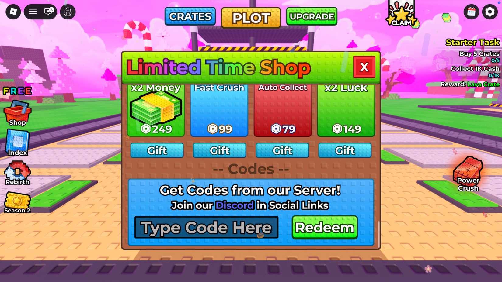 Roblox Crush for Brainrots Codes
