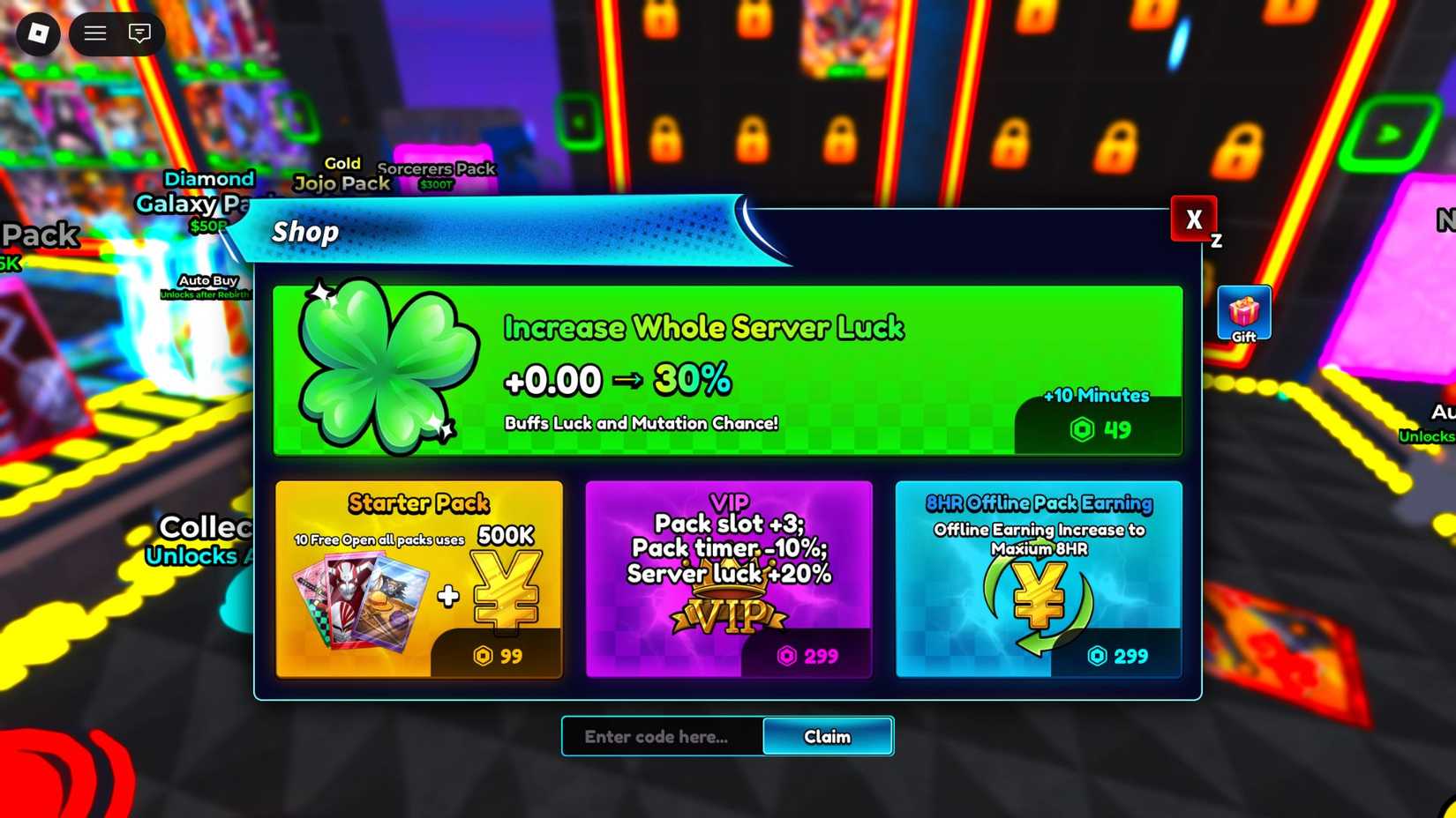 Roblox Open Packs for Anime Codes