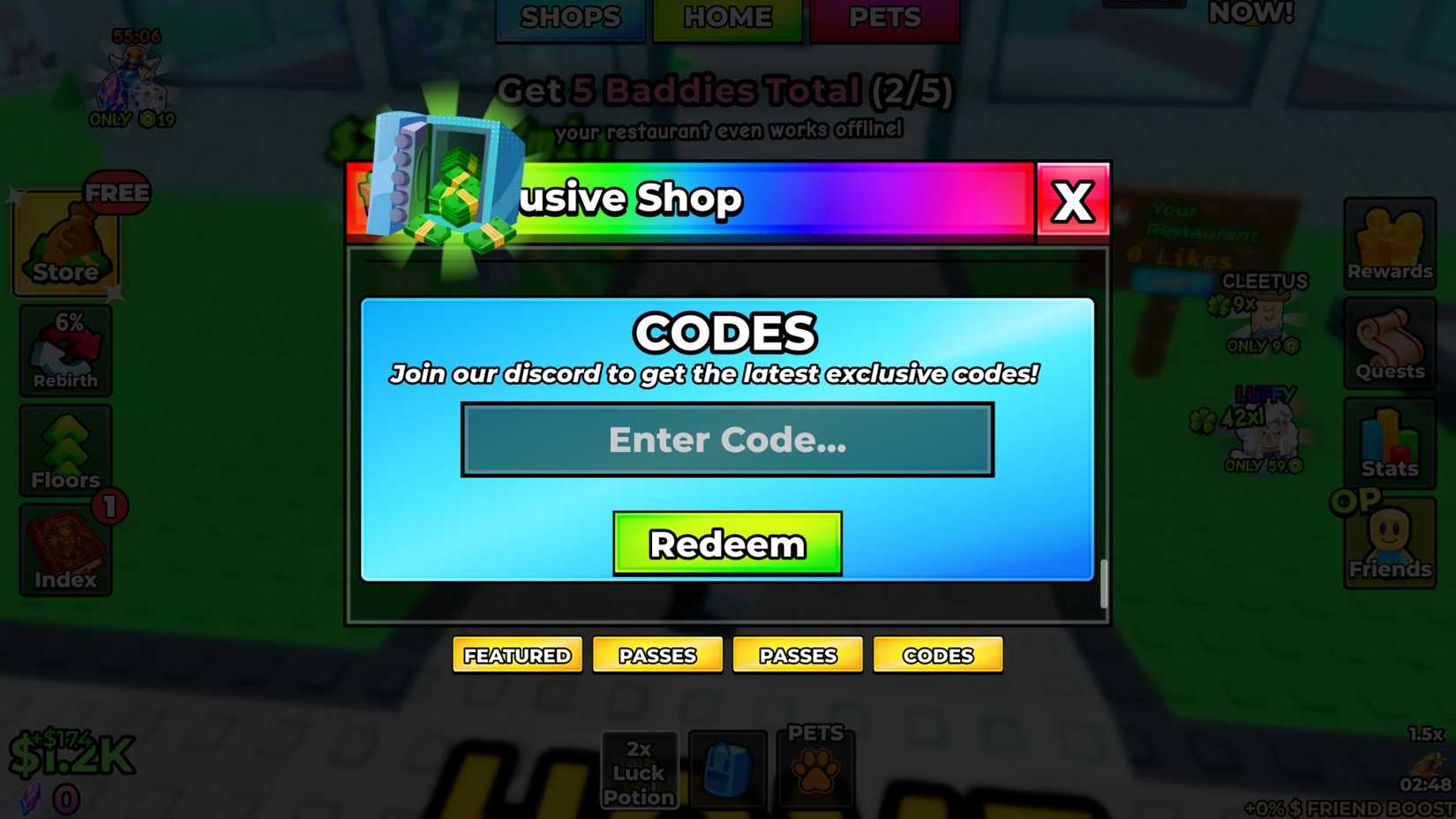 My Baddie Restaurant Codes