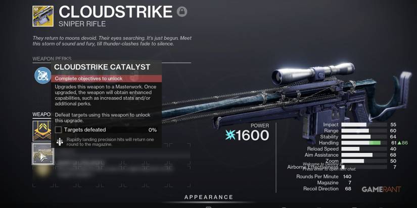 Destiny 2 How To Get The Cloudstrike Catalyst (& What It Does)